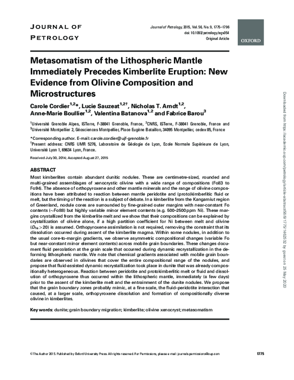 (PDF) Metasomatism of the Lithospheric Mantle Immediately Precedes ...