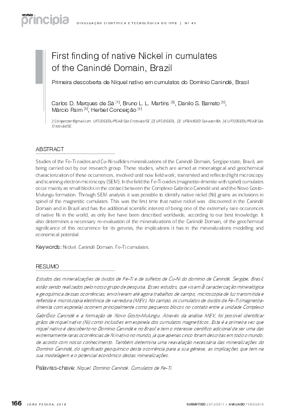 (PDF) First finding of native Nickel in cumulates of the Canindé Domain ...