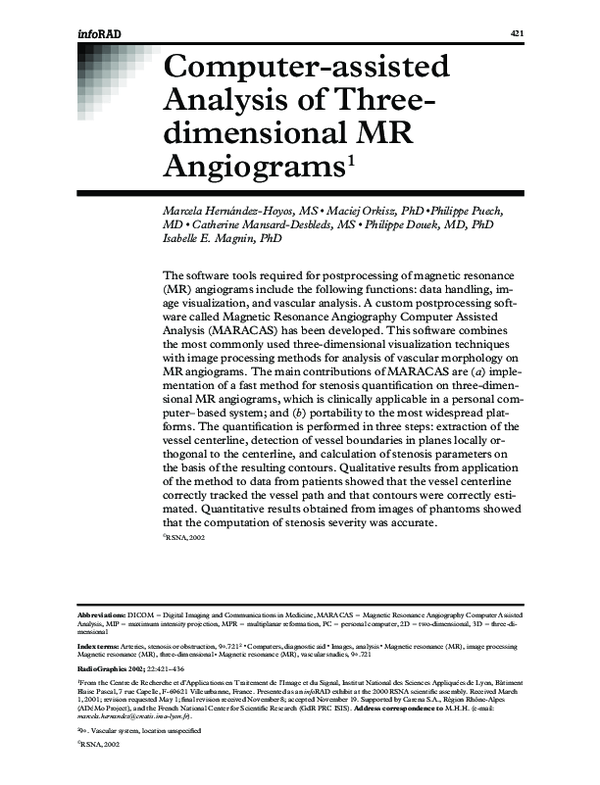 (PDF) Computer-assisted Analysis of Three-dimensional MR Angiograms1