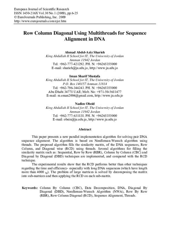 (PDF) Row Column Diagonal Using Multithreads for Sequence Alignment in DNA