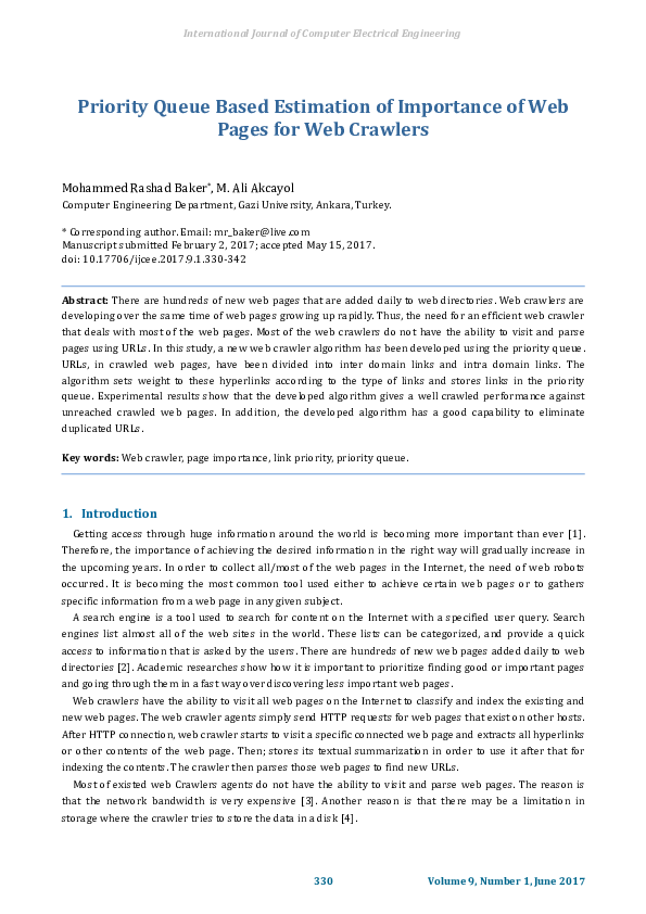(PDF) Priority Queue Based Estimation of Importance of Web Pages for Web Crawlers