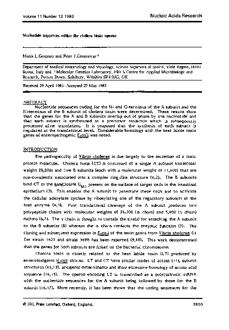 (PDF) Nucleotide sequences within the cholera toxin operon