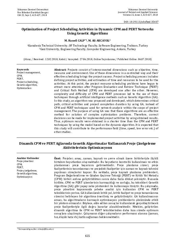 Pdf Optimization Of Project Scheduling Activities In Dynamic Cpm And Pert Networks Using