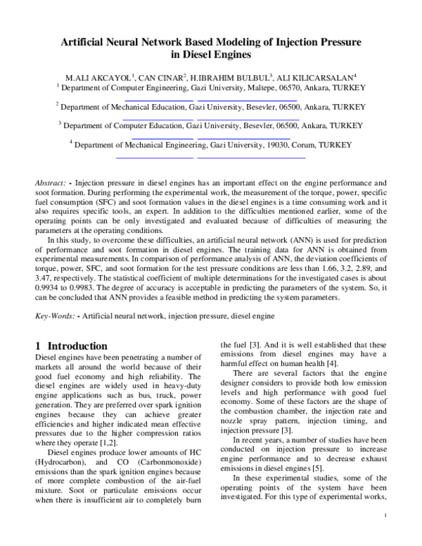 Pdf Artificial Neural Network Based Modeling Of Injection Pressure In Diesel Engines