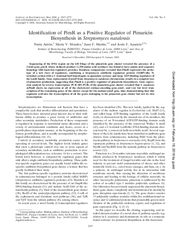 (PDF) Identification of PimR as a Positive Regulator of Pimaricin ...
