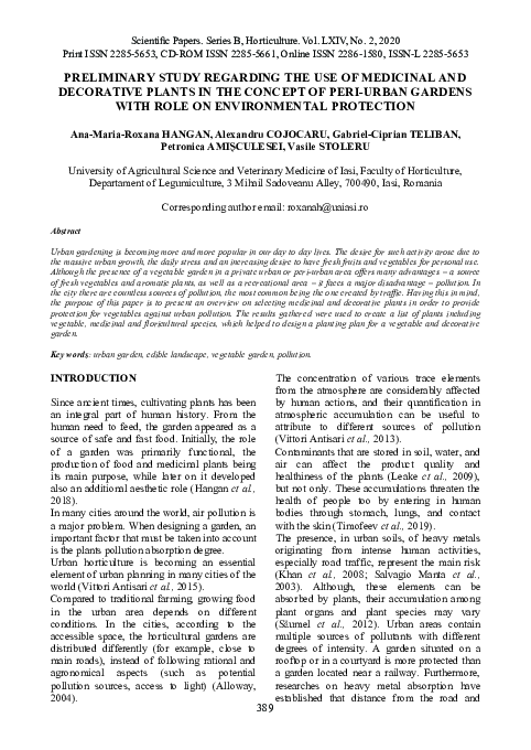 (PDF) PRELIMINARY STUDY REGARDING THE USE OF MEDICINAL AND DECORATIVE ...
