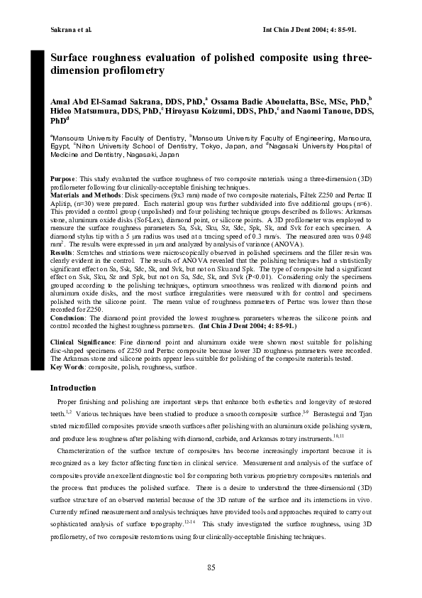 (PDF) Surface Roughness Evaluation of Polished Composite Using Three-Dimension Profilometry