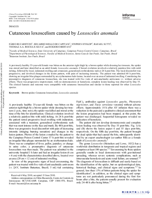(PDF) Cutaneous loxoscelism caused by Loxosceles anomala