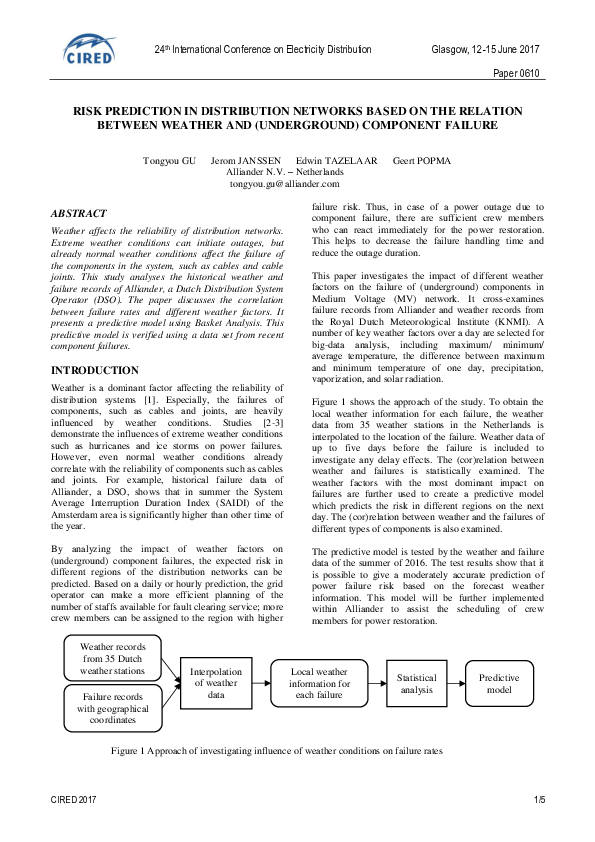 (PDF) Risk prediction in distribution networks based on the relation between weather and ...