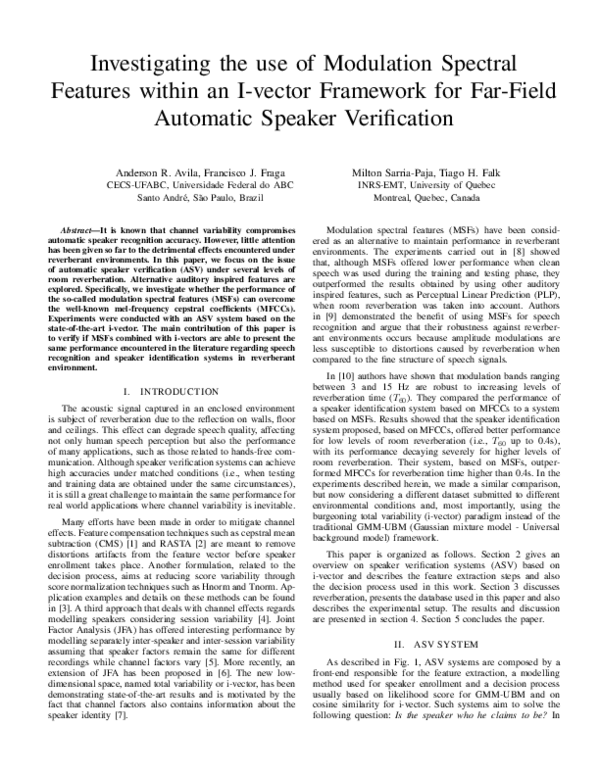 Pdf Investigating The Use Of Modulation Spectral Features Within An I