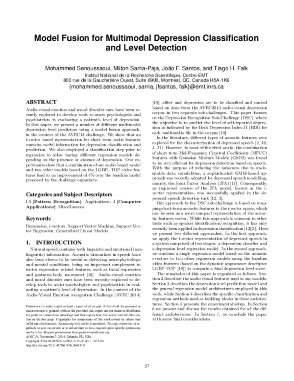 (PDF) Model Fusion for Multimodal Depression Classification and Level ...