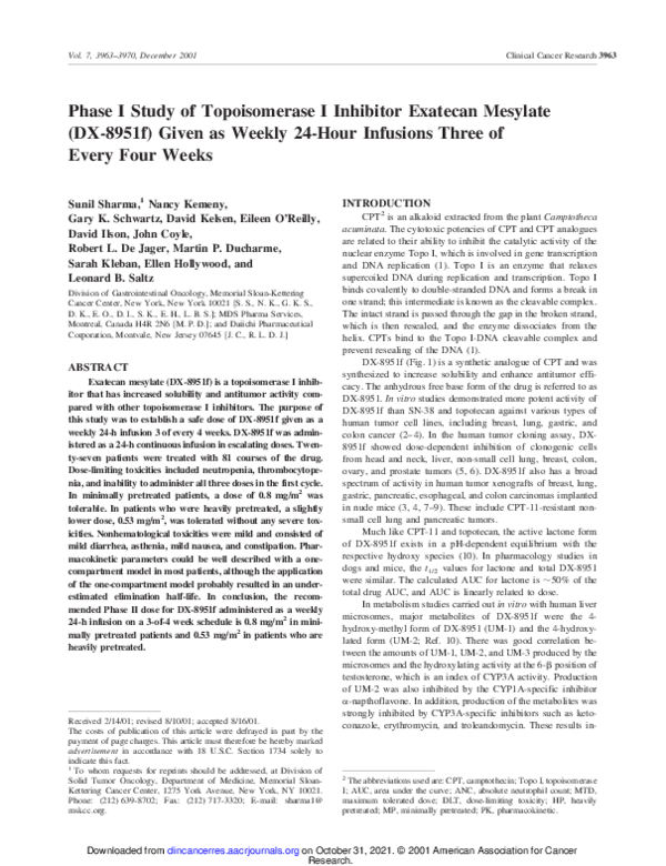(PDF) Phase I Study of Topoisomerase I Inhibitor Exatecan Mesylate (DX ...