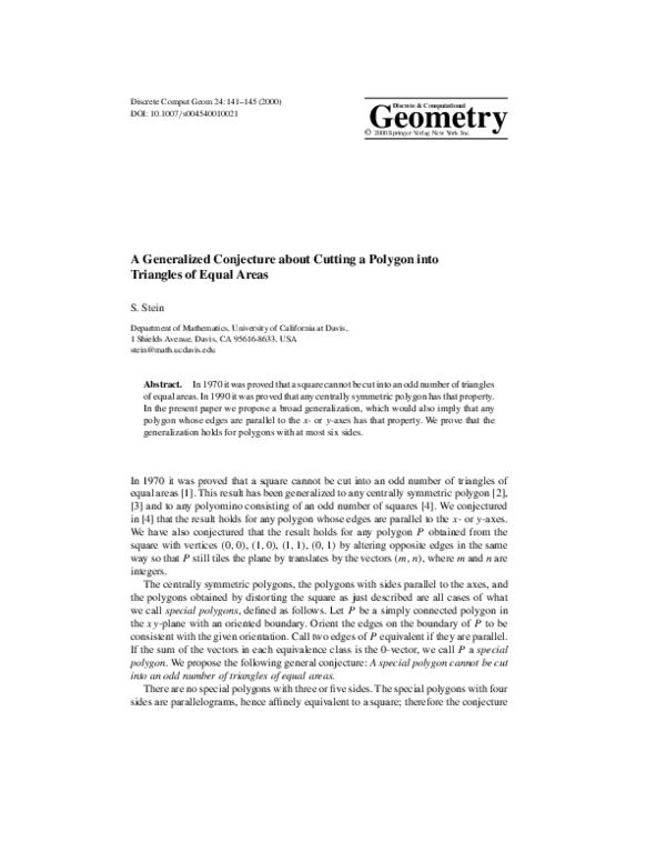 (PDF) A Generalized Conjecture about Cutting a Polygon into Triangles of Equal Areas