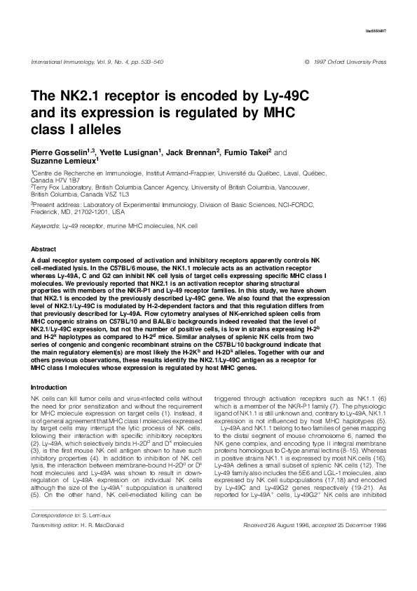 (PDF) The NK2.1 receptor is encoded by Ly-49C and its expression is ...