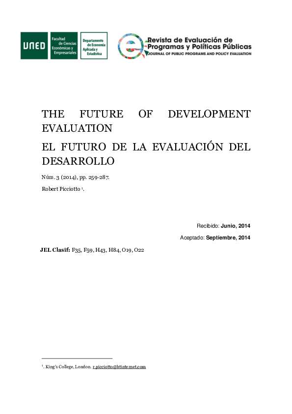 (PDF) The future of development evaluation = El futuro de la evaluación ...