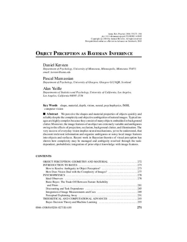 (PDF) Object perception as Bayesian inference