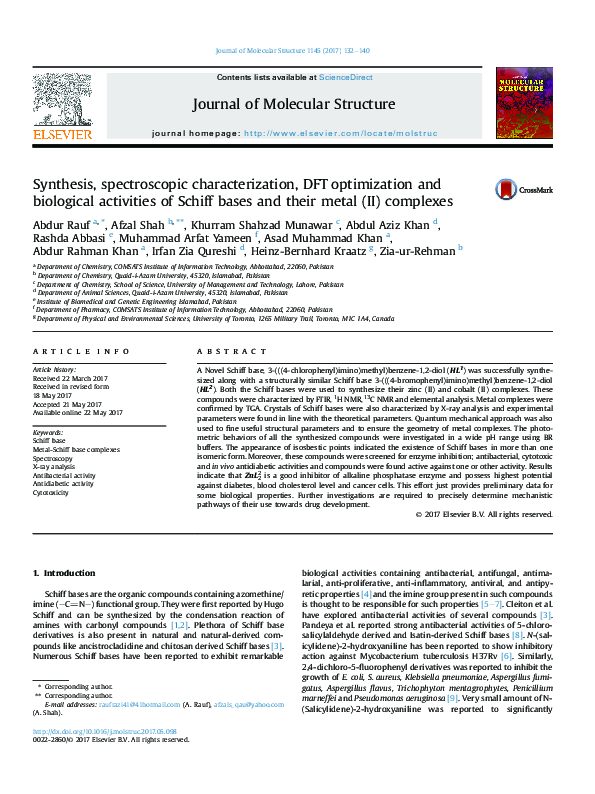 (PDF) Synthesis, spectroscopic characterization, DFT optimization and biological activities of ...