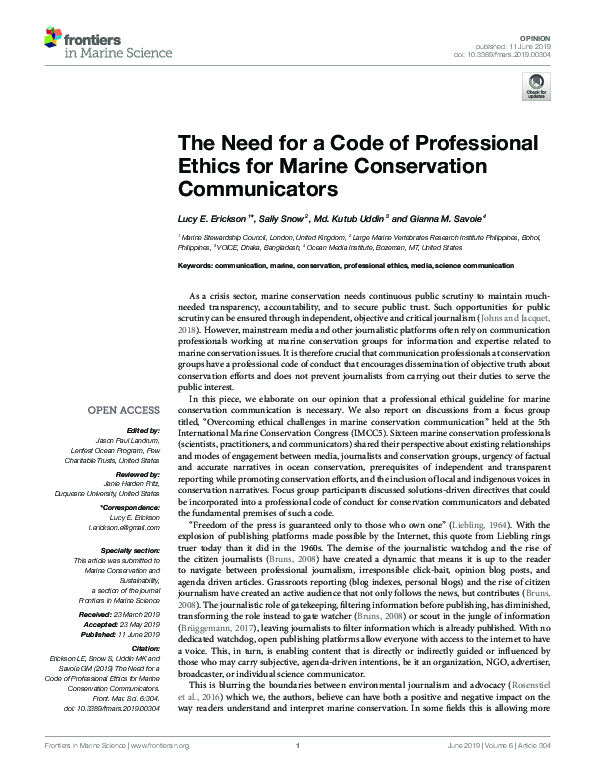 (PDF) The Need for a Code of Professional Ethics for Marine ...