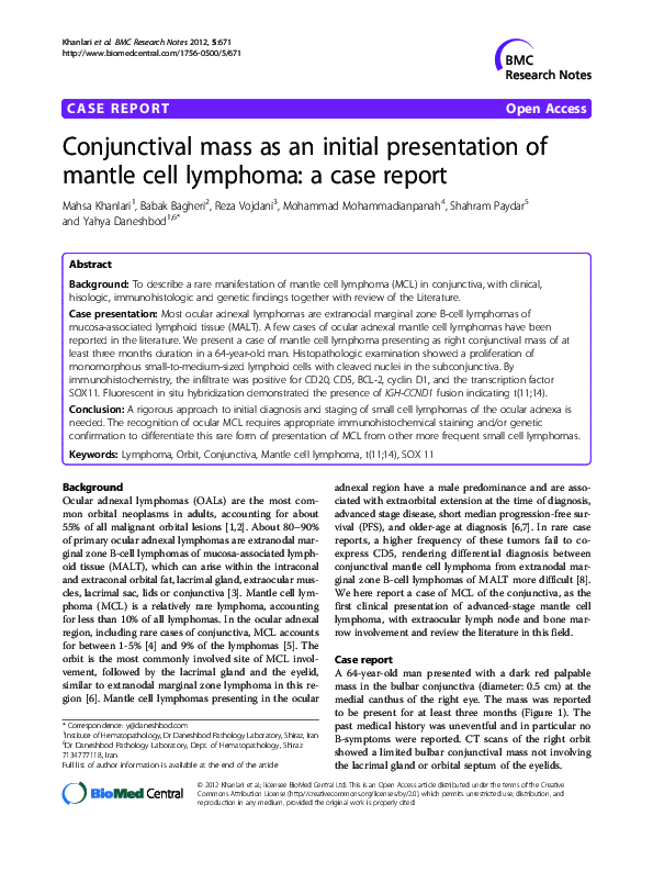(PDF) Conjunctival mass as an initial presentation of mantle cell ...