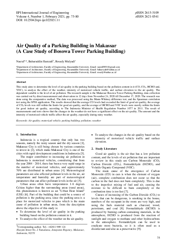 (PDF) Air Quality of a Parking Building in Makassar (A Case Study of ...