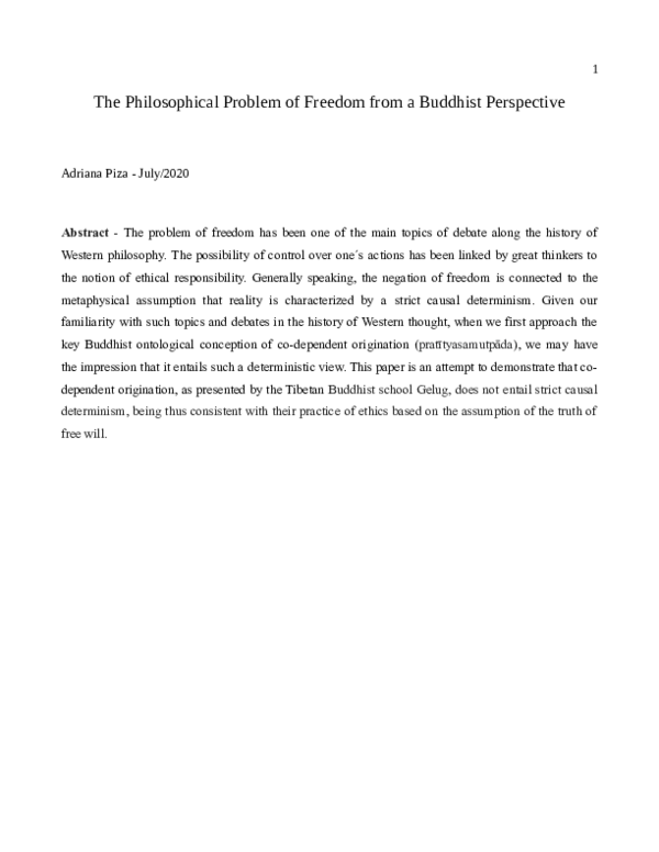 (PDF) The Philosophical Problem of Freedom from a Buddhist Perspective