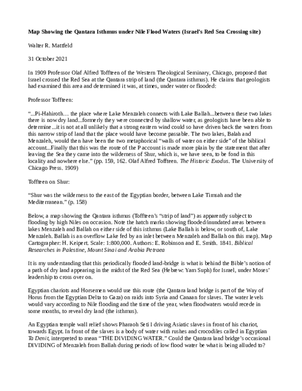 Map Showing the Qantara Isthmus under Nile Flood Waters (Israel's Red ...