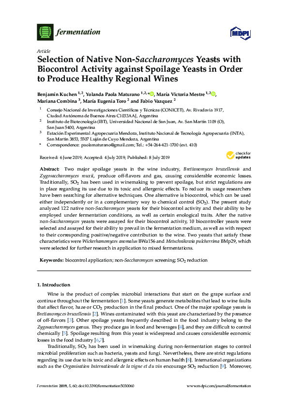 (PDF) Selection of Native Non-Saccharomyces Yeasts with Biocontrol Activity against Spoilage ...