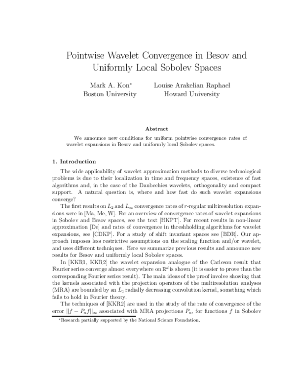 (PDF) Pointwise Wavelet Convergence in Besov and Uniformly Local ...