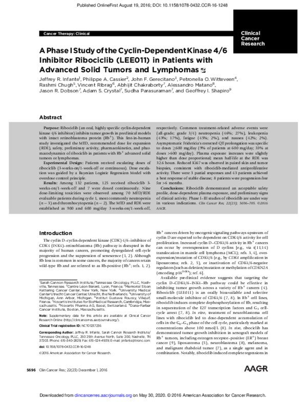(PDF) A Phase I Study of the Cyclin-Dependent Kinase 4/6 Inhibitor ...