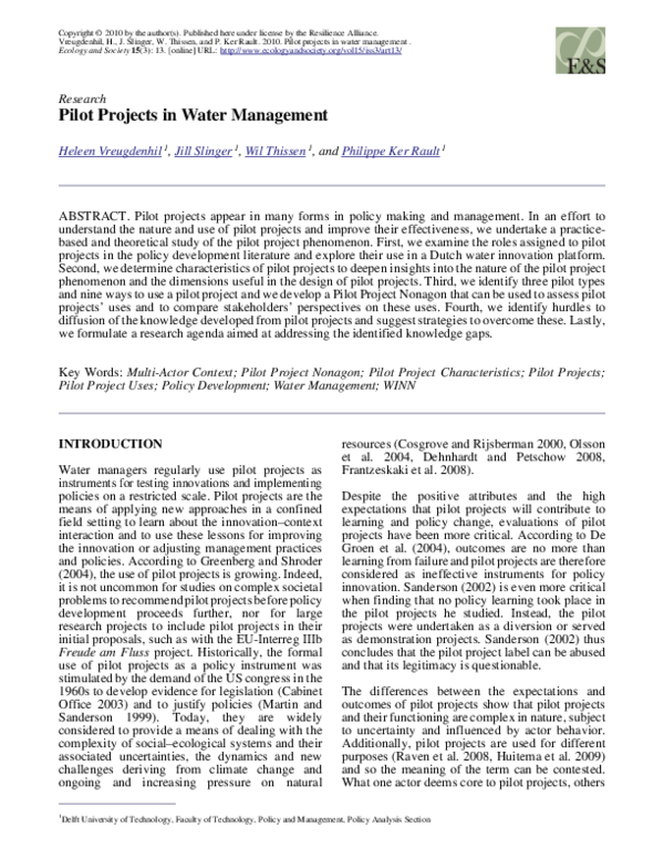 (PDF) Pilot Projects in Water Management