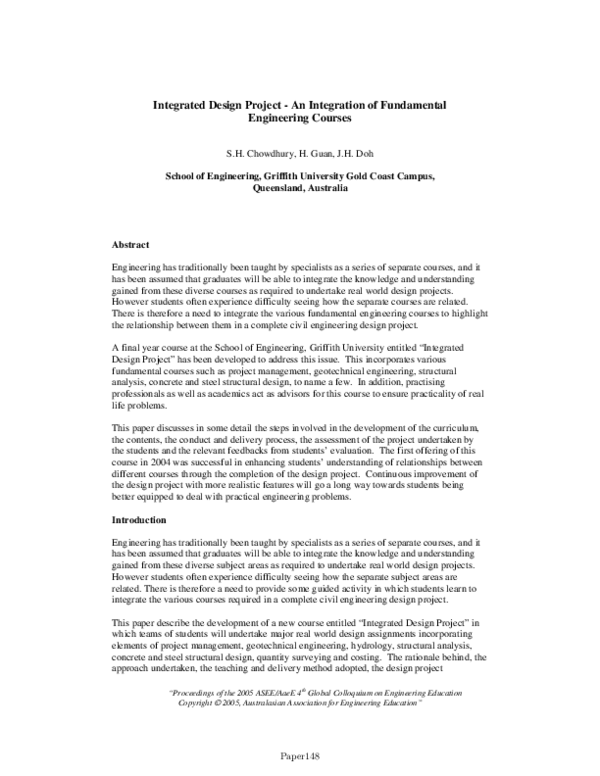 (PDF) Integrated Design Project - An Integration of Fundamental ...