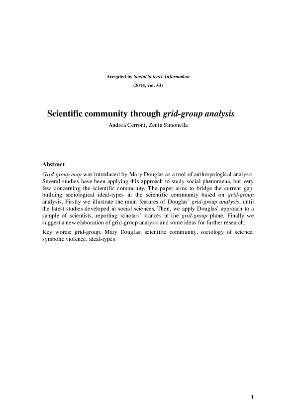 (PDF) Scientific community through grid-group analysis
