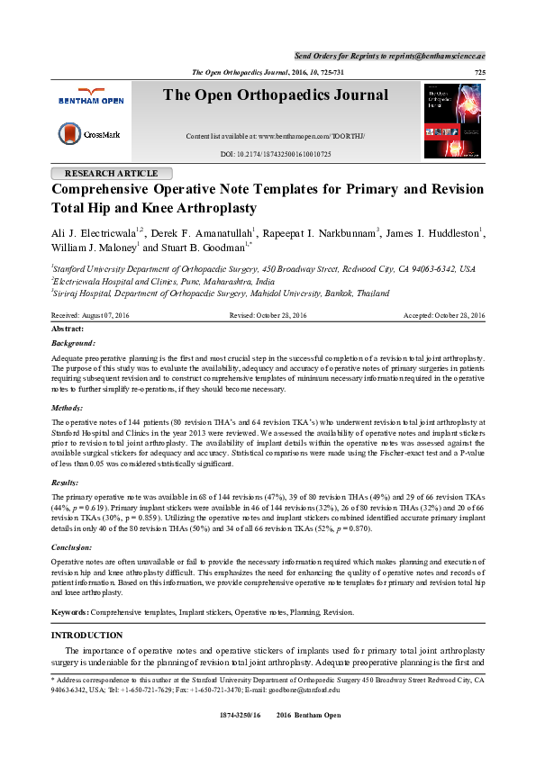 (PDF) Comprehensive Operative Note Templates for Primary and Revision ...