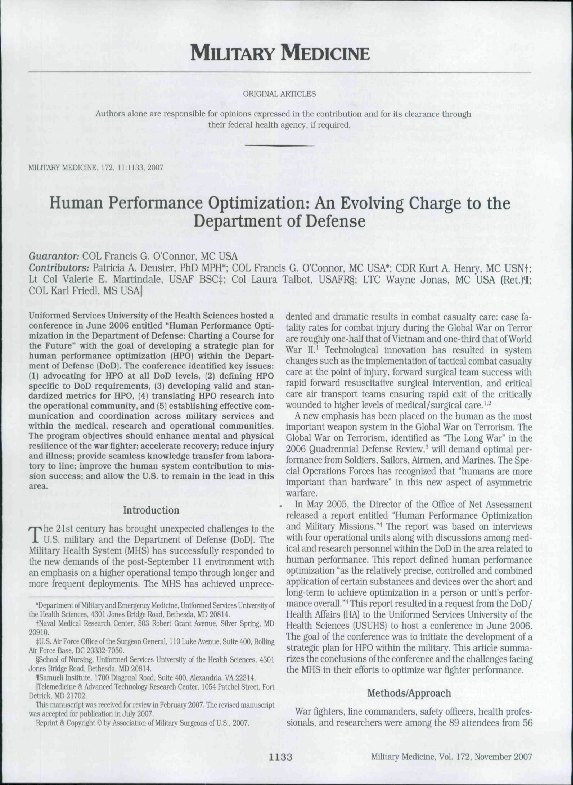 (PDF) Human performance optimization: an evolving charge to the ...