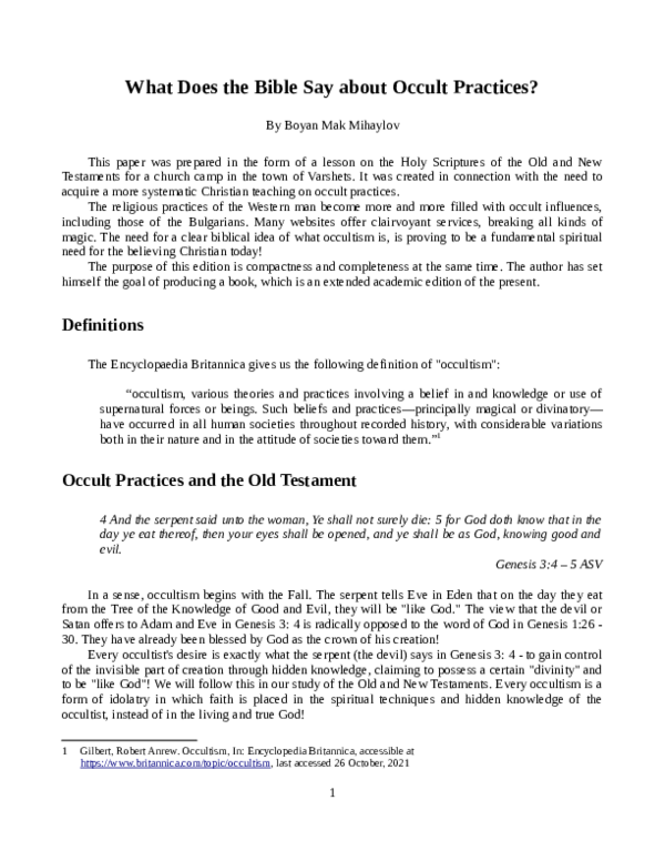 (PDF) What Does the Bible Say about Occult Practices? Compact Version