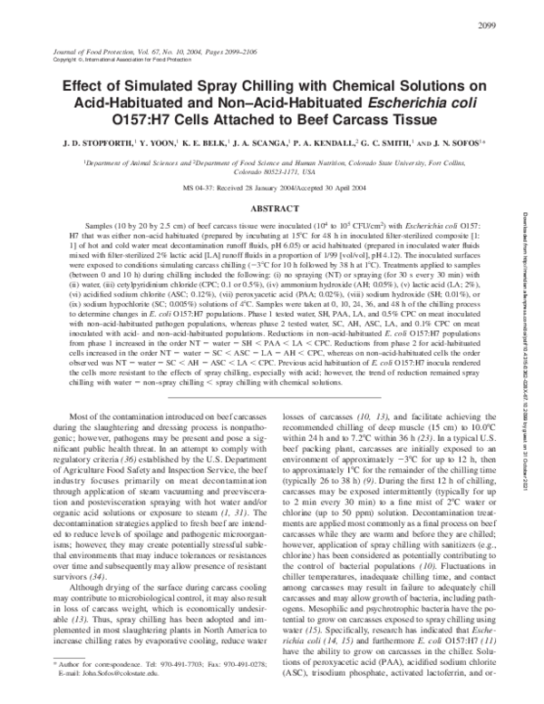 (PDF) Spray Chilling Impact on E. coli in Beef