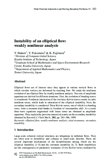 (PDF) Instability of an elliptical flow: weakly nonlinear analysis ...