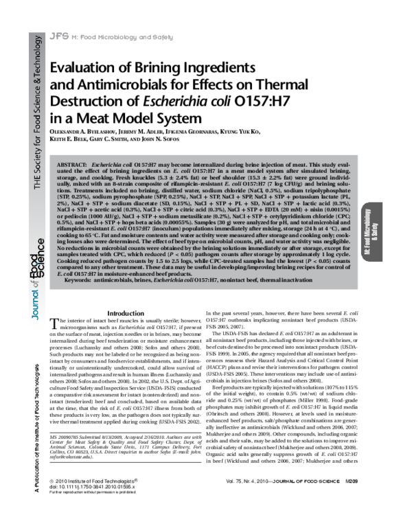 (PDF) Evaluation of Brining Ingredients and Antimicrobials for Effects ...