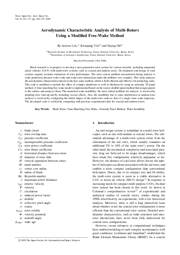 (PDF) Aerodynamic Characteristic Analysis of Multi-Rotors Using a Modified Free-Wake Method