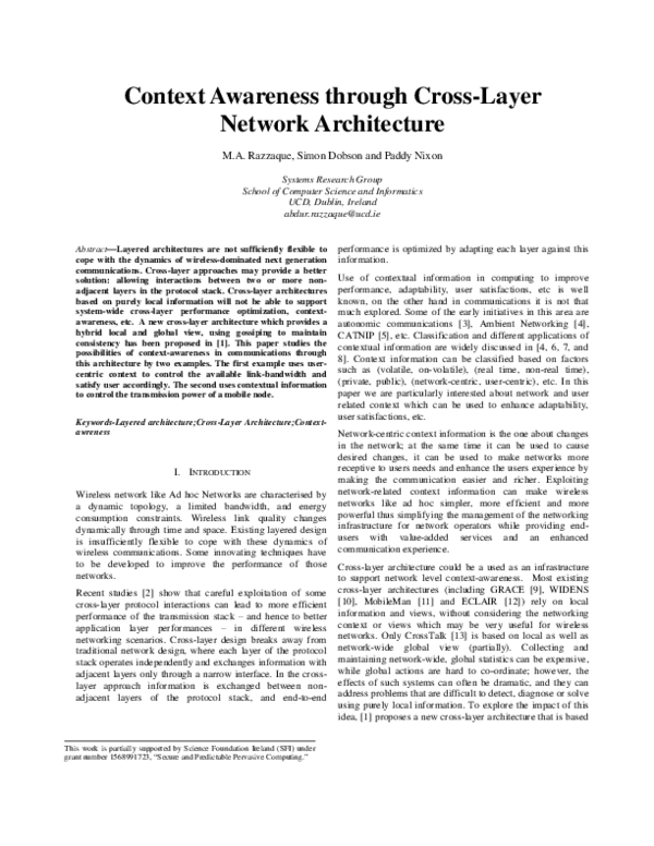 (PDF) Context Awareness through Cross-Layer Network Architecture