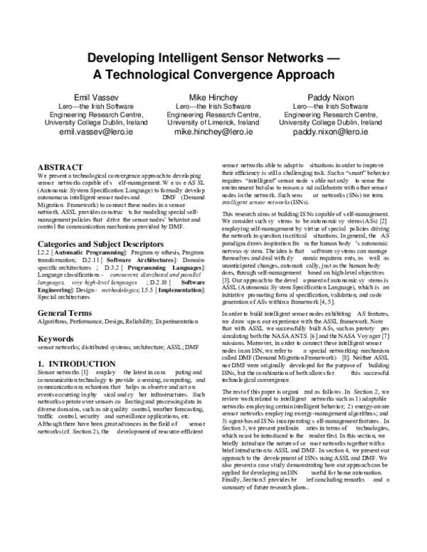 (PDF) Developing intelligent sensor networks