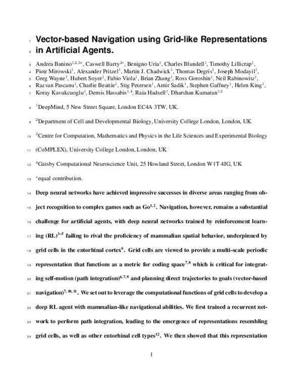 Pdf Vector Based Navigation Using Grid Like Representations In