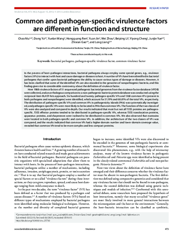 (PDF) Common and pathogen-specific virulence factors are different in function and structure ...