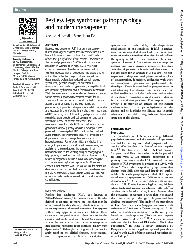 (PDF) Restless legs syndrome: pathophysiology and modern management