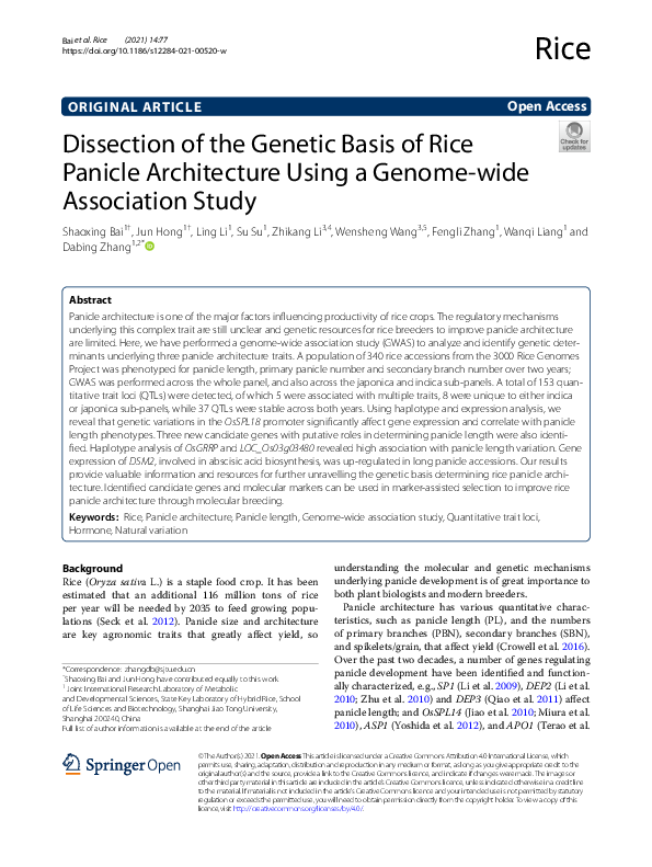 (PDF) Dissection of the Genetic Basis of Rice Panicle Architecture ...