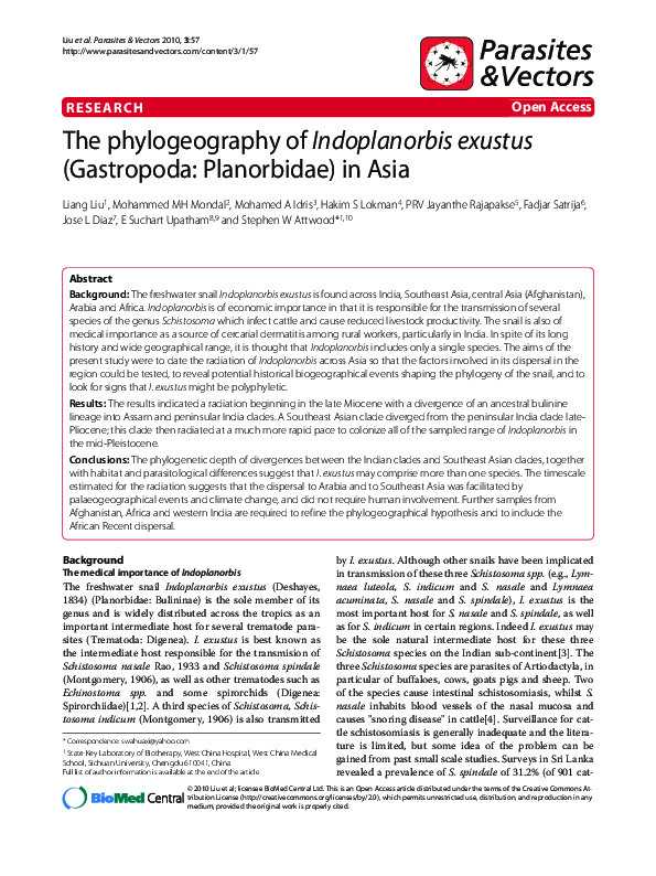 (PDF) The phylogeography of Indoplanorbis exustus(Gastropoda ...