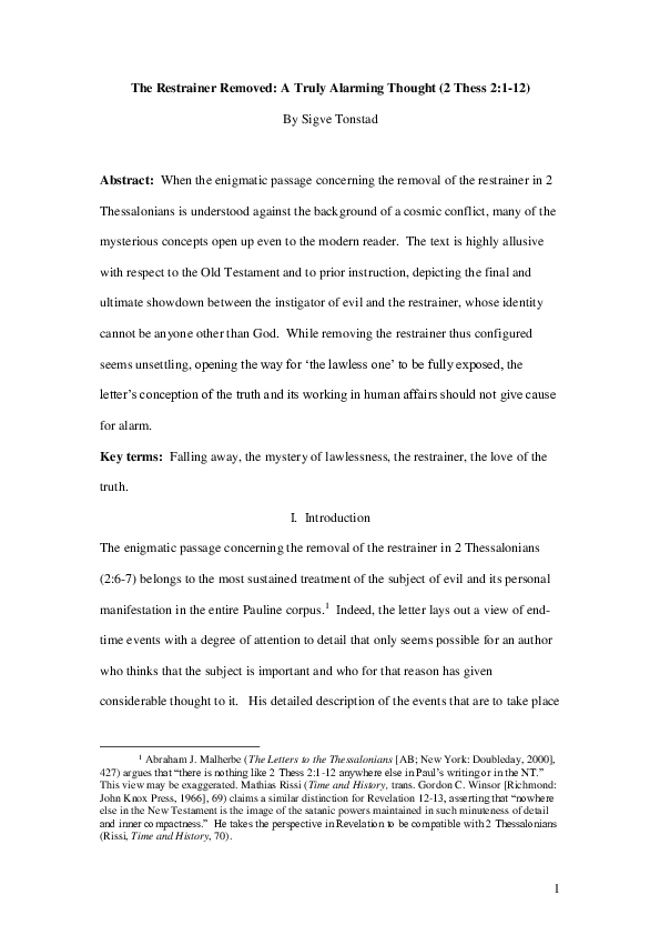 (PDF) The Restrainer Removed: A Truly Alarming Thought (2 Thess 2:1-12