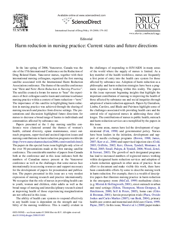 (PDF) Harm reduction in nursing practice: current status and future ...
