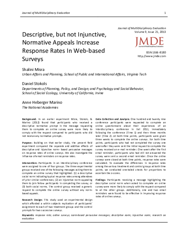 (PDF) Descriptive, but not Injunctive, Normative Appeals Increase ...