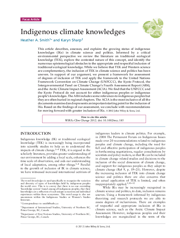 (PDF) Indigenous climate knowledges
